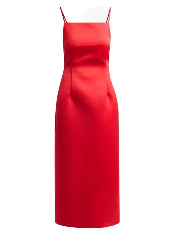 Prabal Gurung Satin Darted Square Neck Midi Dress - Ruby