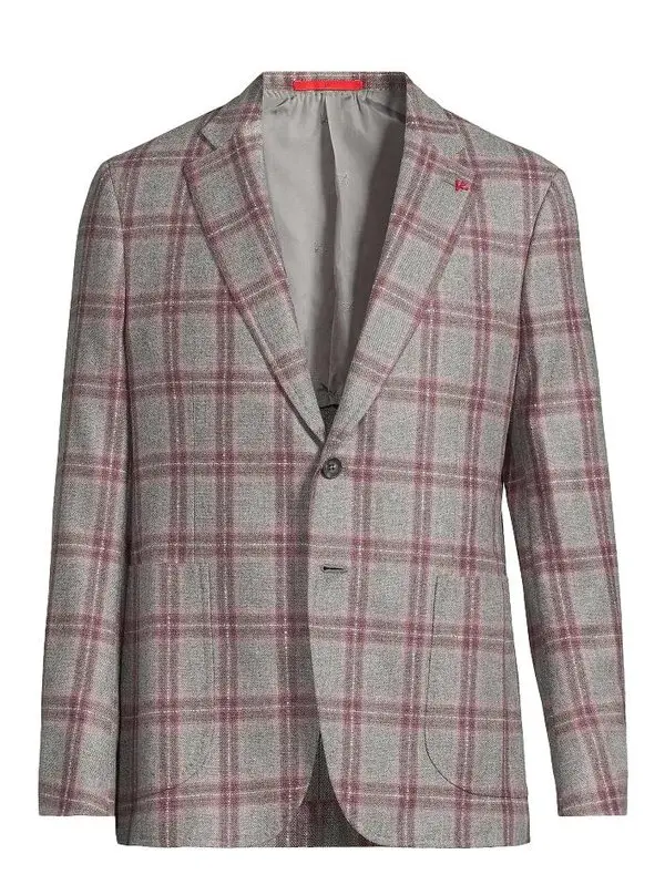 Isaia Windowpane Wool-cashmere Jacket - Medium Grey