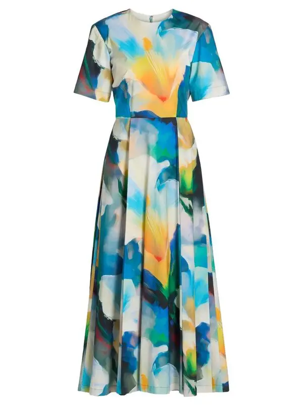 Prabal Gurung Abstract Floral Pleated Cocktail Dress - Blue Multi