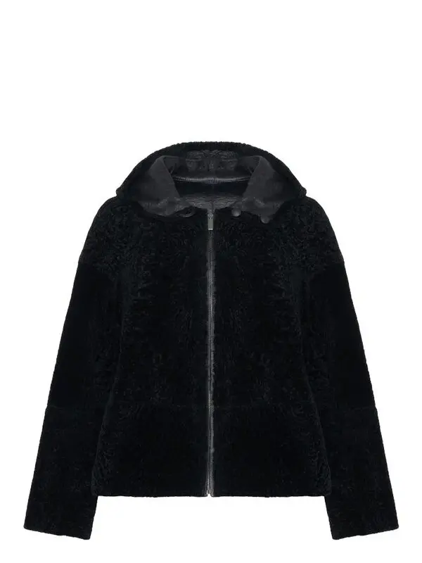 Gorski Reversible New Zealand Shearling Lamb Zip Parka - Black