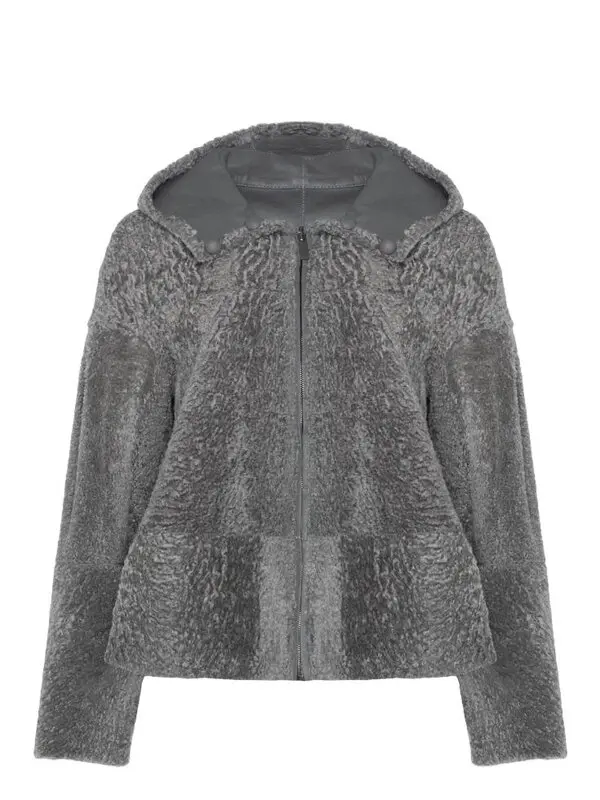 Gorski Reversible New Zealand Shearling Lamb Zip Parka - Gray