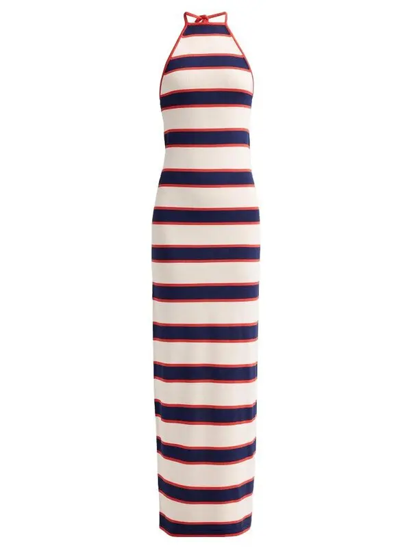 SEROYA Arrabella Striped Halter Maxi Dress - Eggshell Stripe