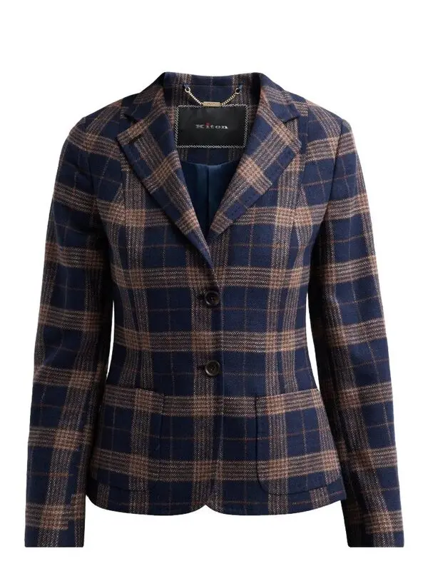 Kiton Plaid Wool-cotton Blazer - Blue