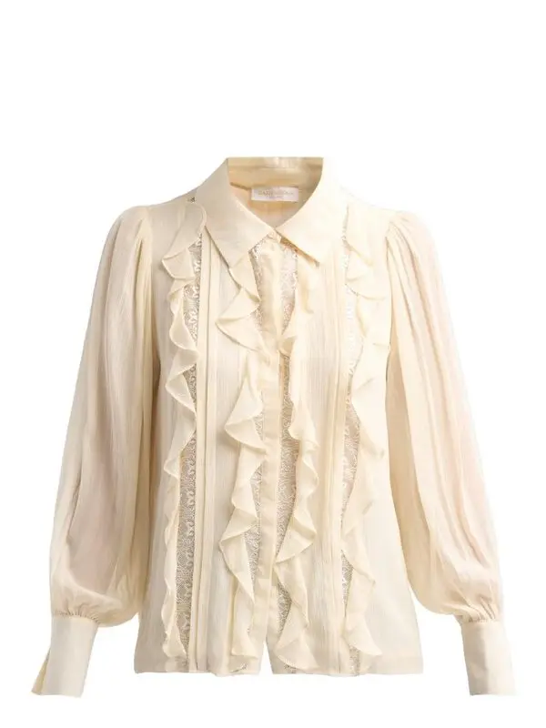 Ramy Brook Claire Silk Ruffle Blouse - Bone
