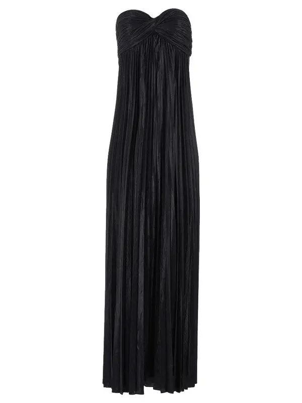 Retrofete Zoa Metallic Pleated Strapless Gown - Black