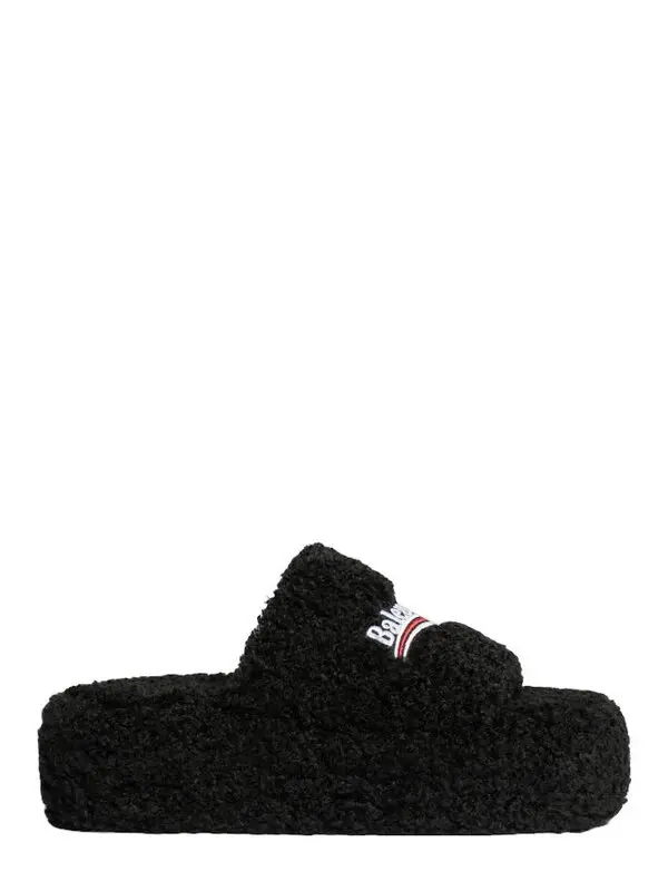 Balenciaga Furry Platform Sandals - Black