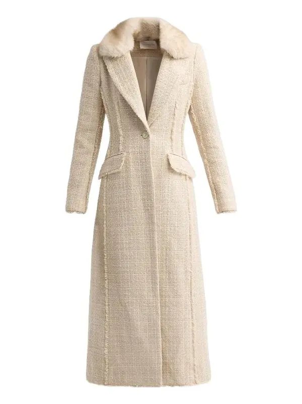 Ramy Brook Betsy Faux-fur Collar Tweed Longline Coat - Bone