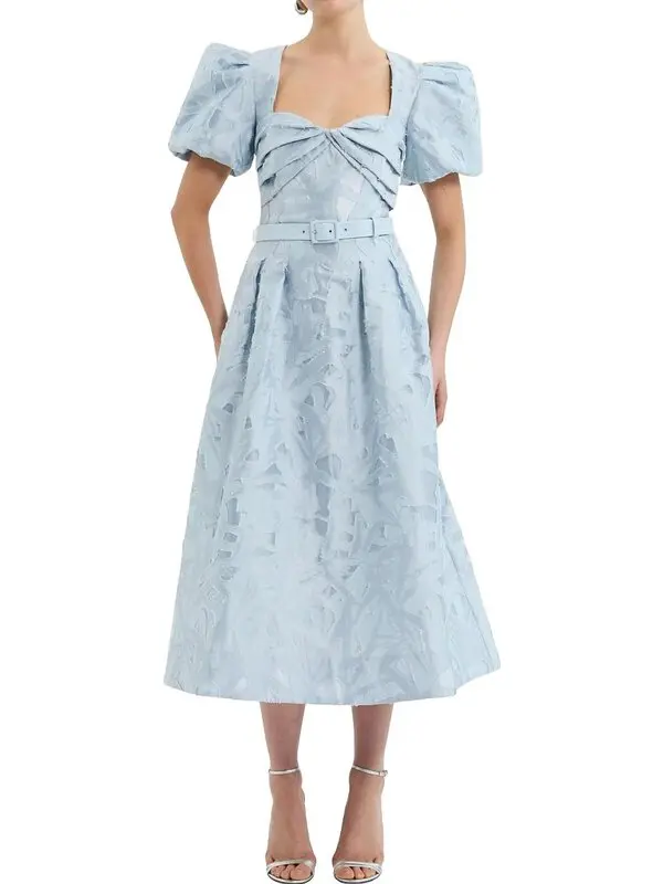 Rebecca Vallance Anneli Jacquard Belted Midi-dress - Soft Blue