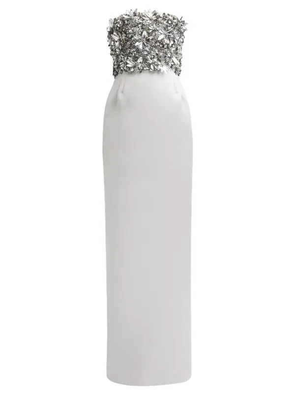 Prabal Gurung Floral-embellished Strapless Column Gown - Silver