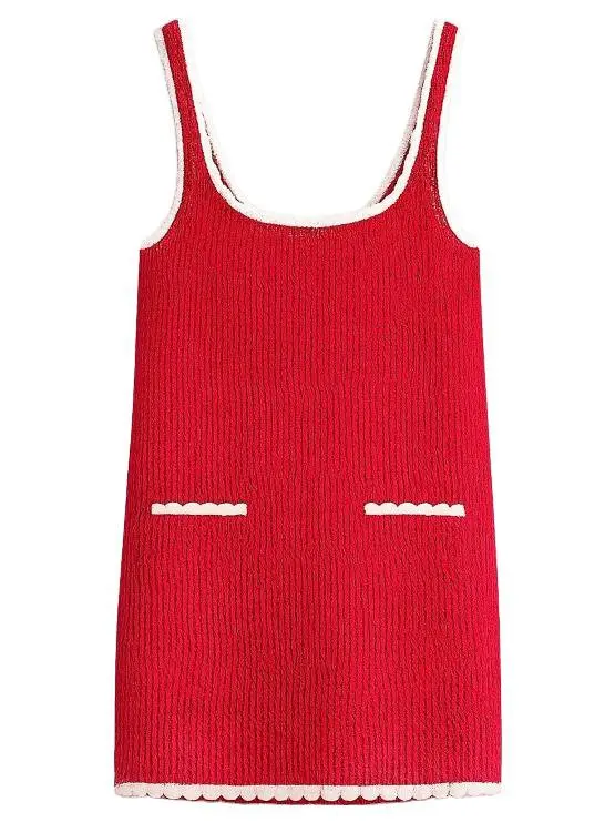 SEROYA Brianna Two-tone Knit Mini Dress - Derby Red Eggshell