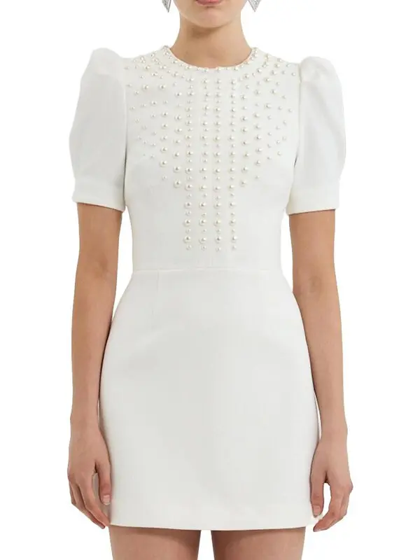 Rebecca Vallance Pearly Embellished Crepe Minidress - Ivory