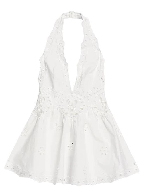 Retrofete Beranice Embroidered Eyelet Halter Mini Dress - Ivory