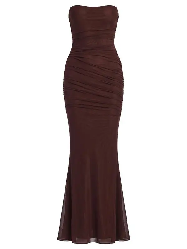 Retrofete Isadore Mesh Trumpet Maxi Dress - Walnut