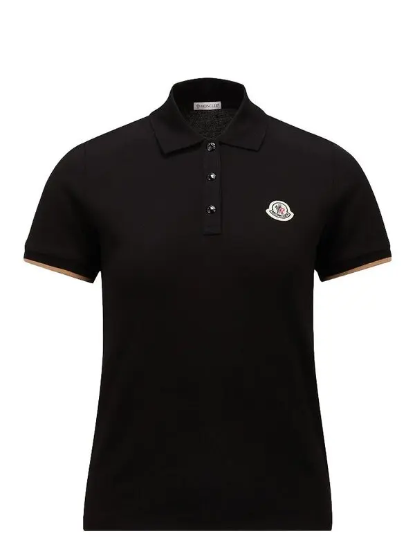 Moncler Polo Shirt In Cotton Piquet - Black
