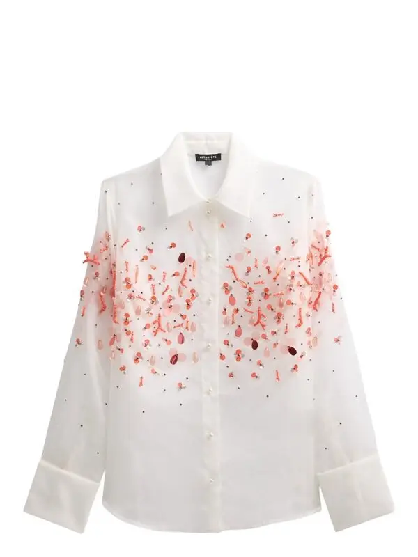 Retrofete Ivee Embellished Organza Blouse - White Coral