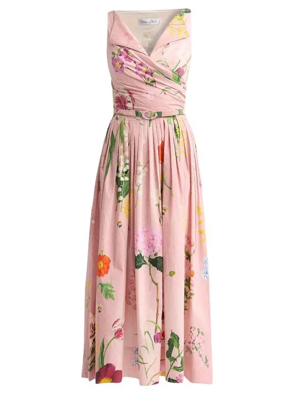 Oscar De La Renta Floral Cotton Poplin Midi Dress - Blush Multi