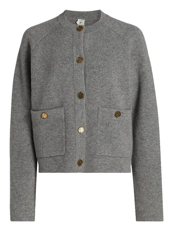 TOTEME Hammered Button Cardigan - Grey Melange