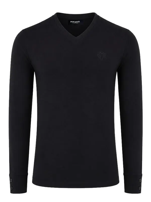 MACEOO V-neck Ss Long Sleeve T-shirt - Black