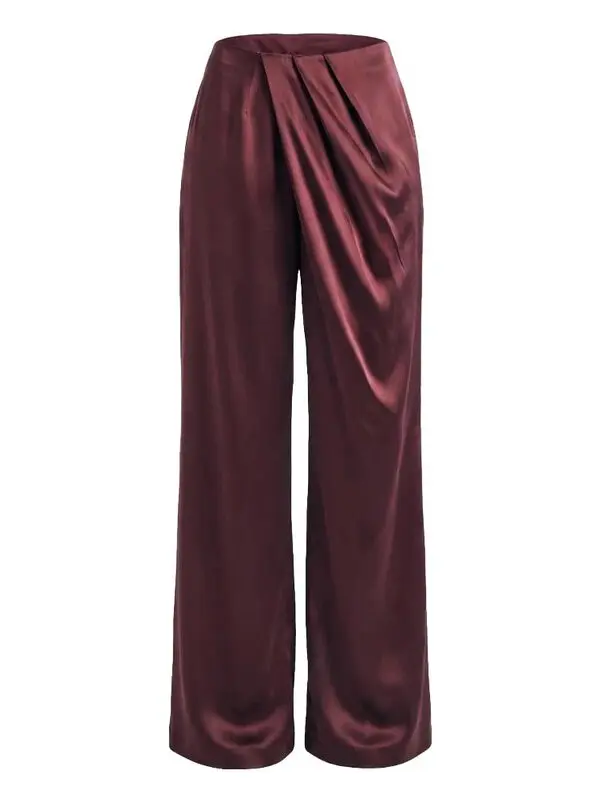 SEROYA Camryn Draped Satin Pants - Bordeaux