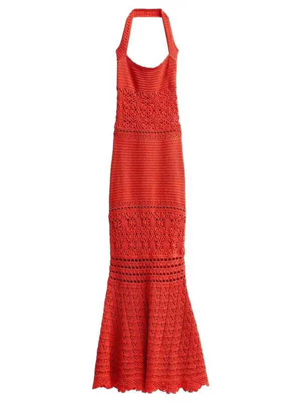 Retrofete Peggie Crochet Halter Maxi Dress - Geranium