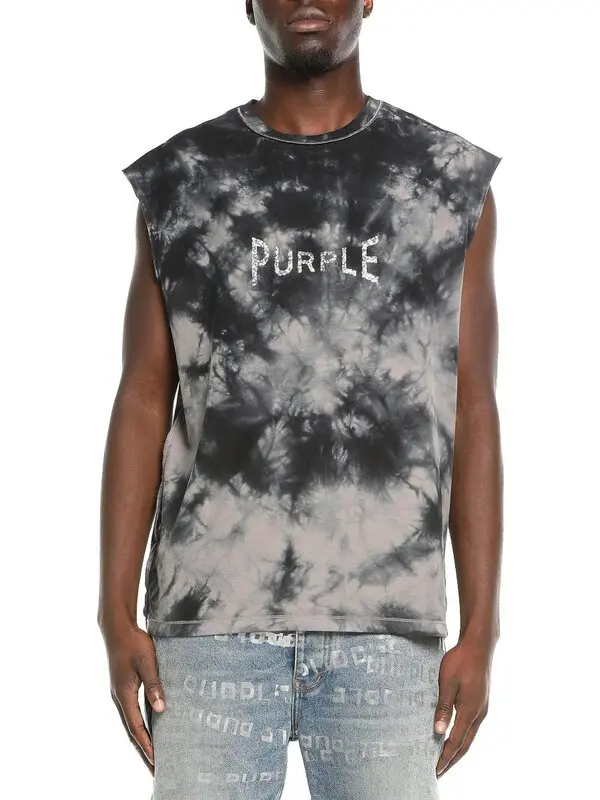 PURPLE BRAND Logo Tie-dye Cotton Sleeveless T-shirt - Grey