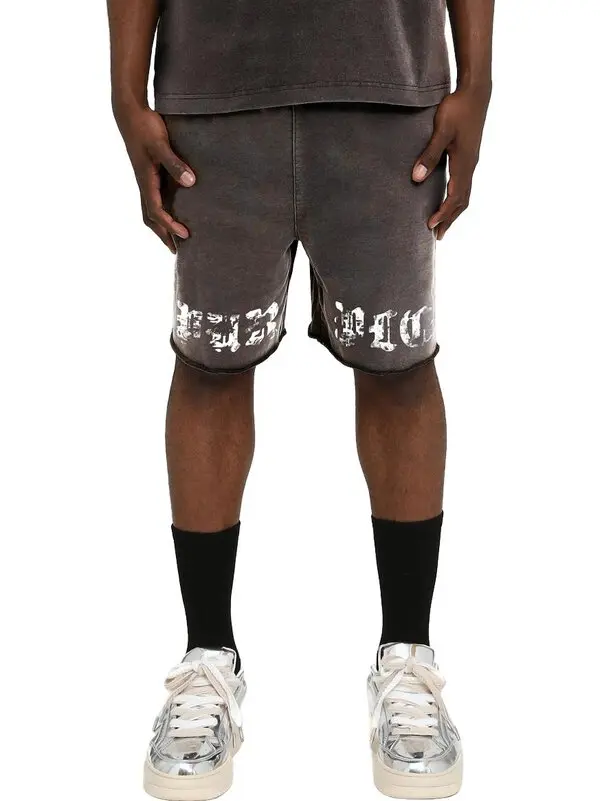 PURPLE BRAND Logo Fleece Raw-hem Shorts - Black