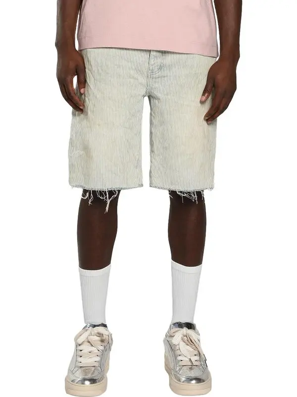 PURPLE BRAND Hickory Pinstripe Cotton Raw-edge Shorts - Light Indigo