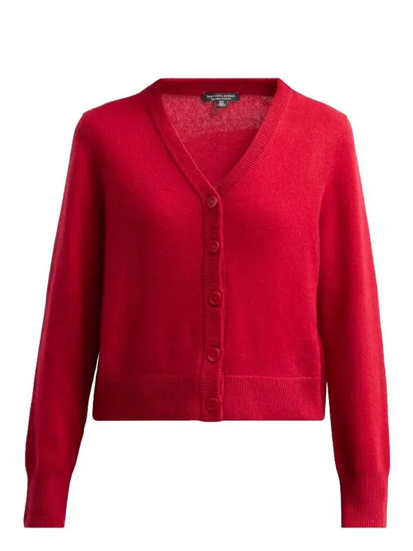 SAKS FIFTH AVENUE V-neck Cashmere Crop Cardigan - Deep Red