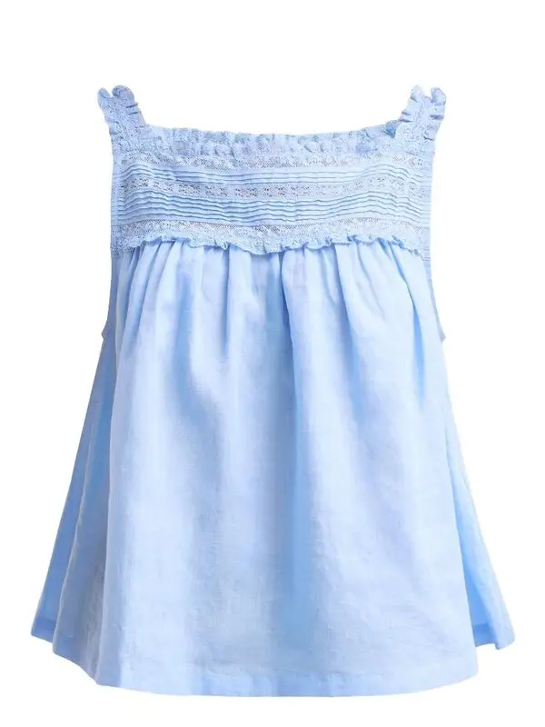 DÔEN Benita Pintuck & Lace Top - Bluejay