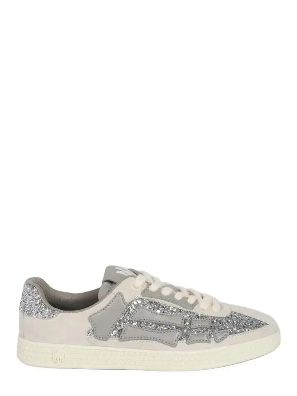 Amiri Sequined Skull-appliqué Leather Sneakers - Silver Grey