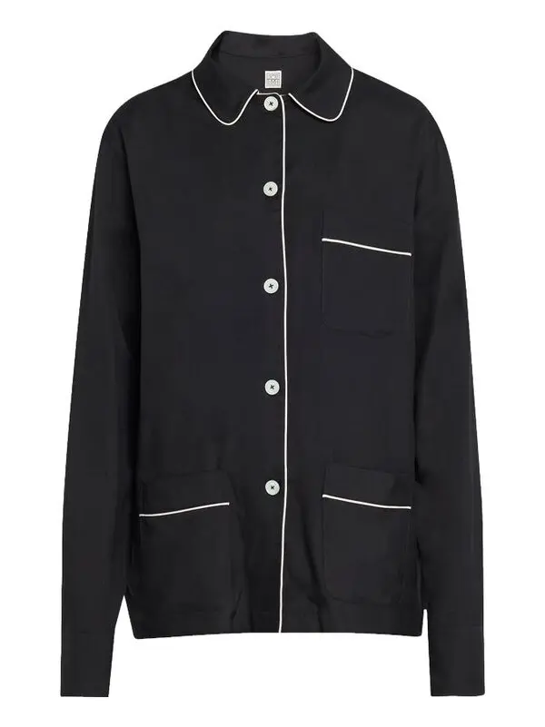 TOTEME Piped Silk Pajama Top - Black