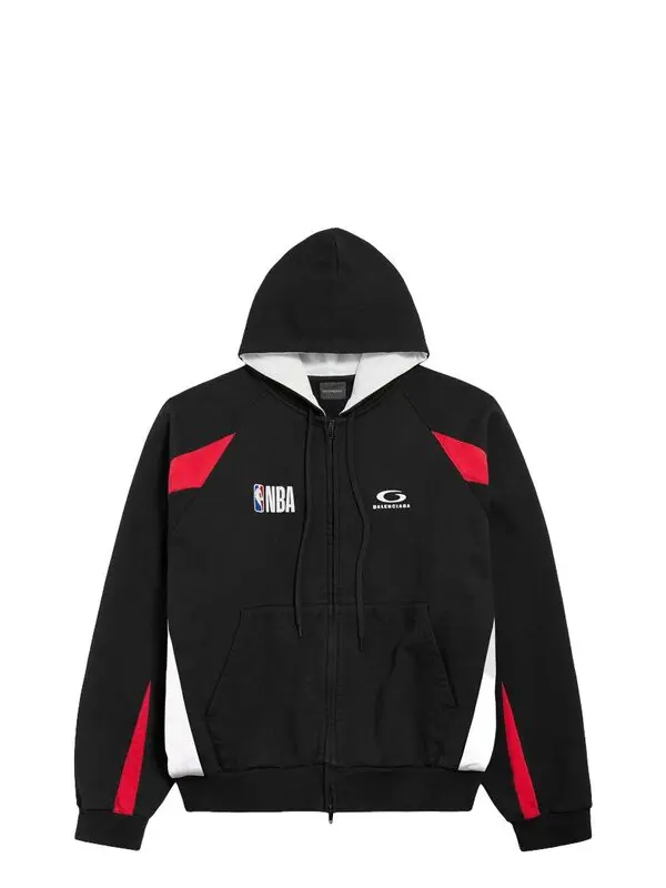 Balenciaga X Nba Collaboration Oversized Zip-up Hoodie - Black