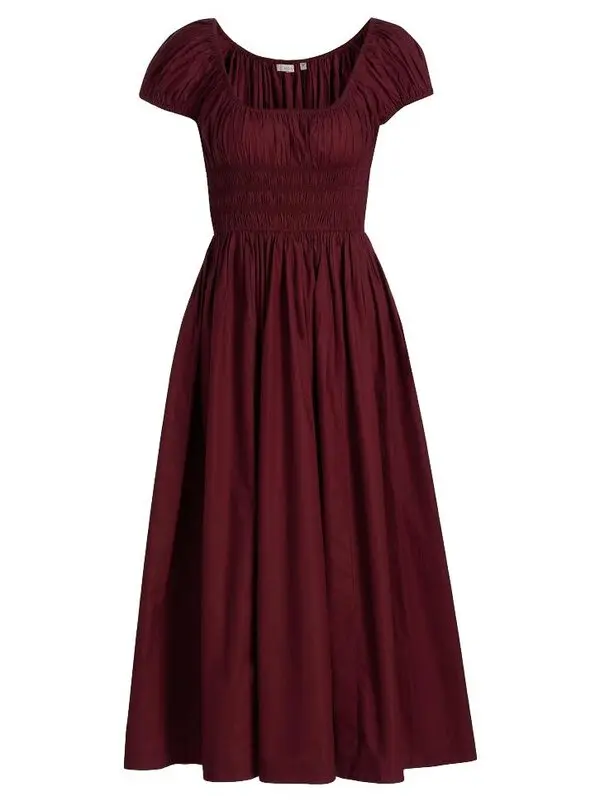 DÔEN Quinley Cotton Smocked Midi-dress - Deep Ruby