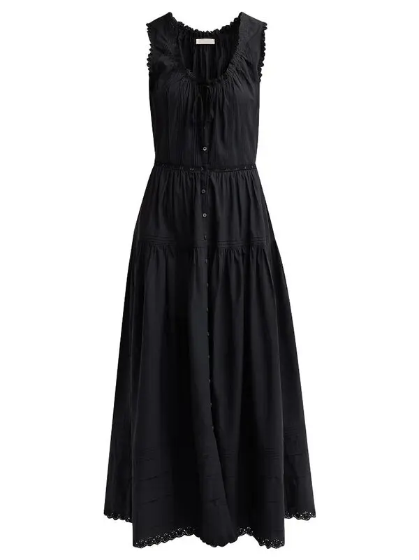 DÔEN Hortense Button-front Cotton Maxi Dress - Black