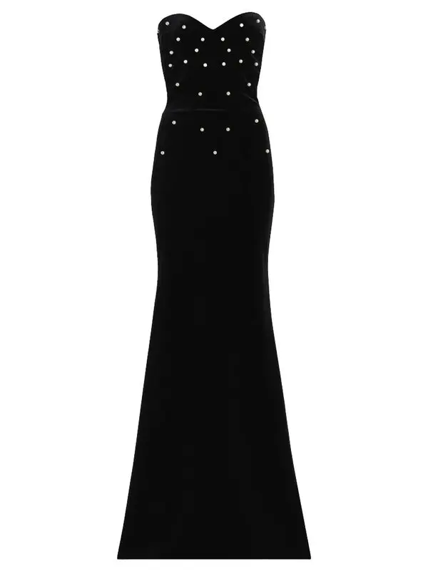 Chiara Boni La Petite Robe Evena Imitation Pearl-embellished Velvet Gown - Black