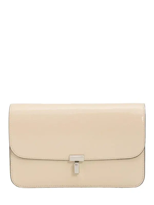 TOTEME T-lock Grained-patent Leather Crossbody Bag - Stone