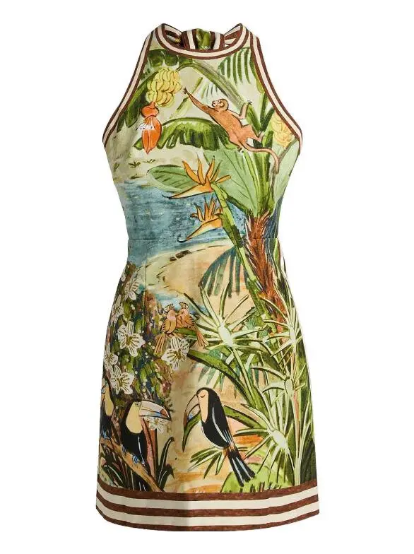 ALEMAIS Toucan Tango Tropical Print Halterneck Minidress - Multi