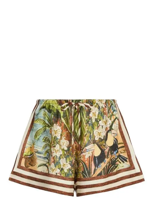 ALEMAIS Toucan Tango Tropical Print Linen Shorts - Multi