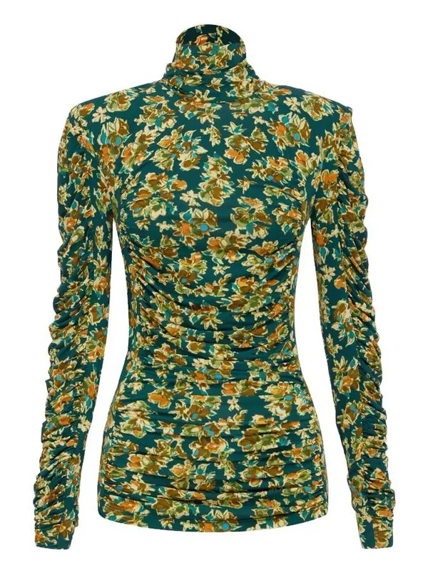 ALEMAIS Clem Ruched Floral Top - Teal