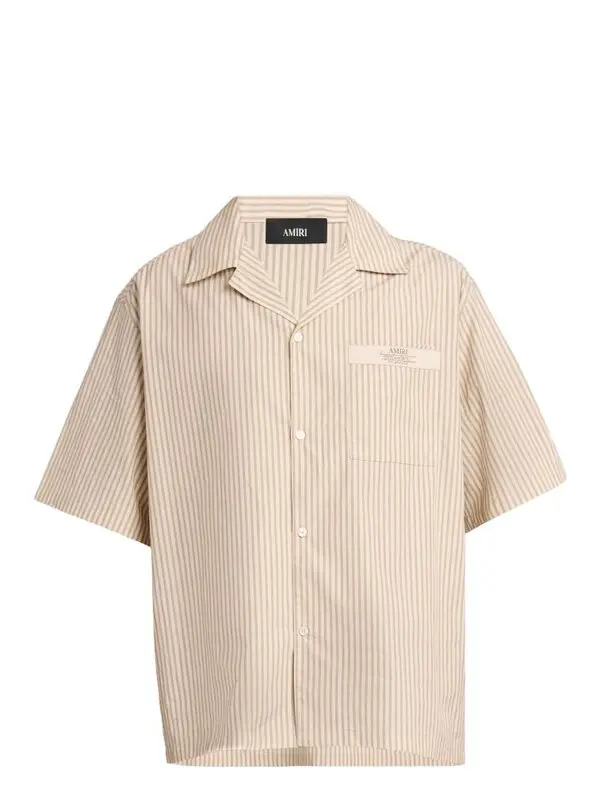Amiri Spirit Logo Striped Cotton Poplin-blend Camp Shirt - Alabaster