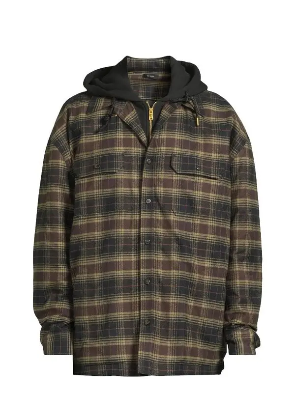 WILLY CHAVARRIA Ganadero Plaid Hooded Overshirt - Olive
