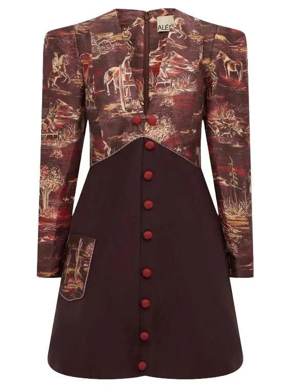 ALEMAIS Ezra Printed Linen-blend Mini Dress - Chocolate