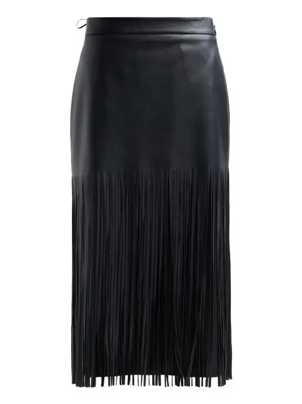 Elie Tahari Kaia Faux-leather Fringed Midi-skirt - Noir