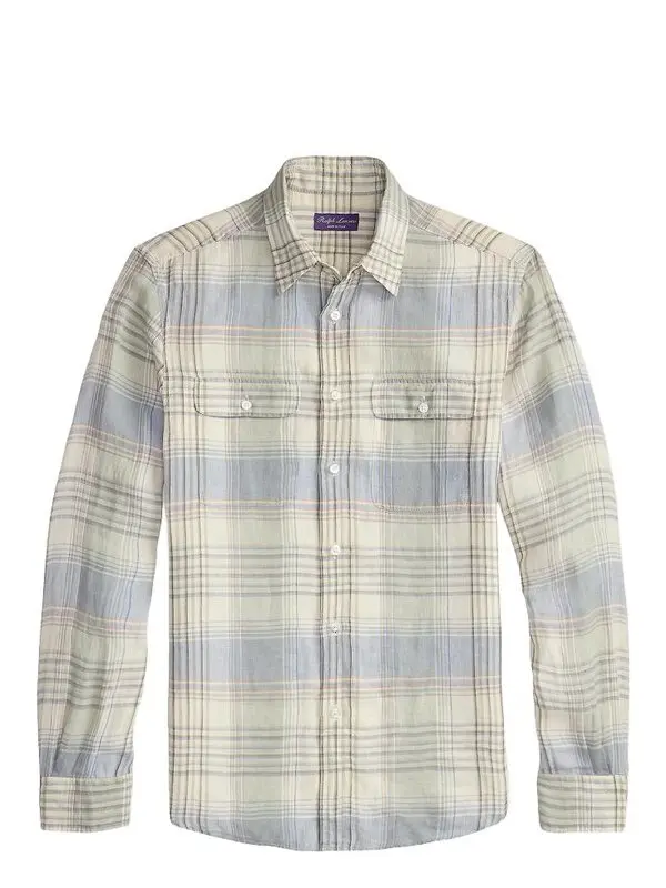 Ralph Lauren Purple Label Plaid Linen Sport Shirt - Infinity Blue