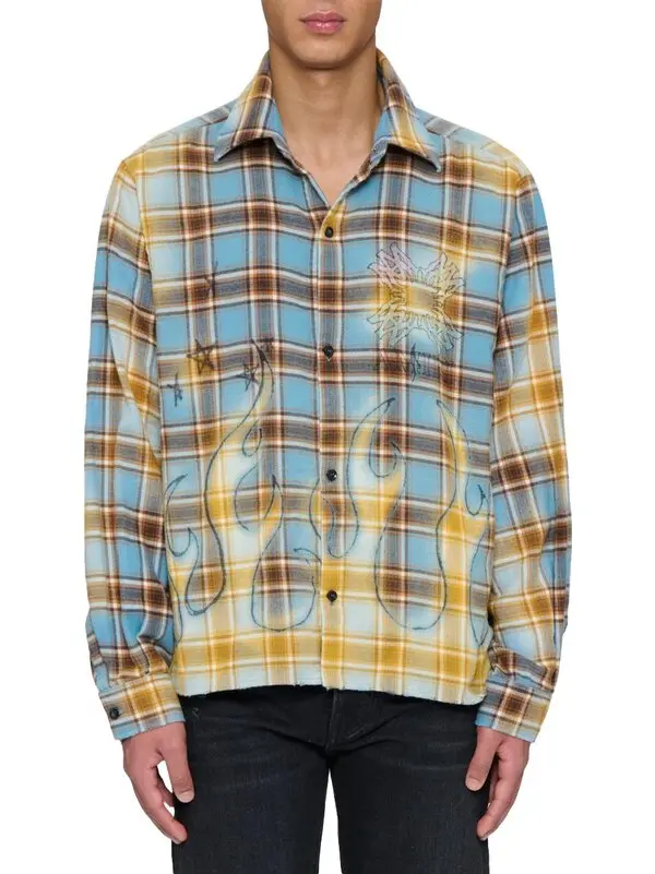 Amiri Ma Quad Flames Flannel Shirt - Blue