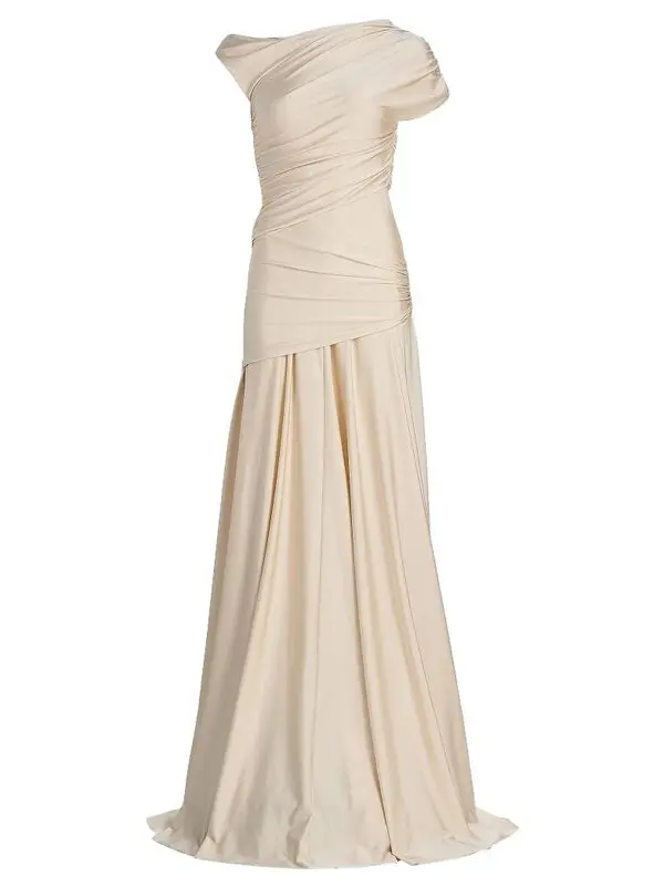 Chiara Boni La Petite Robe Becia Jj Satin Asymmetric Gown - Macadamia