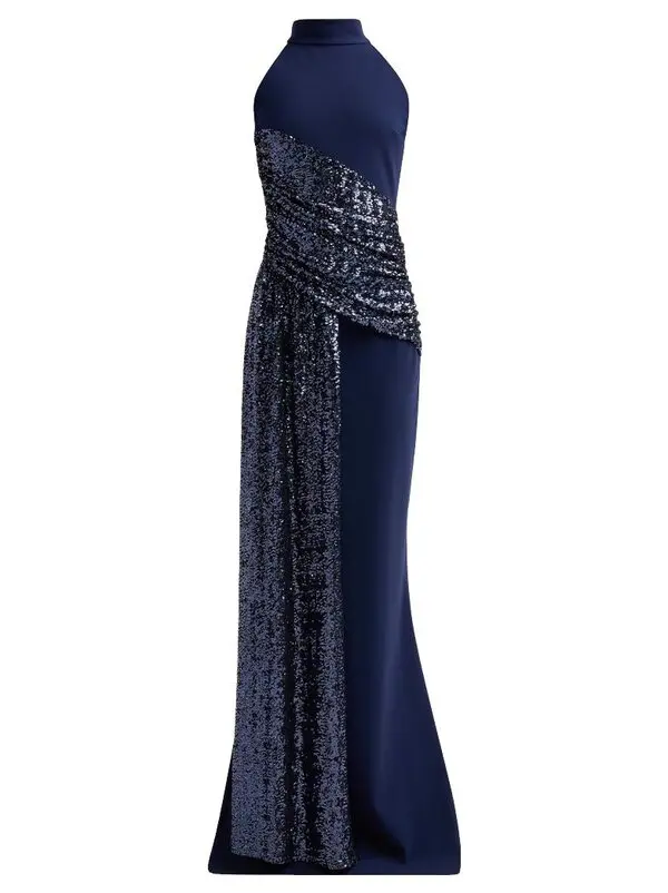 Chiara Boni La Petite Robe Virgo Sequined High Neck Gown - Blue Notte