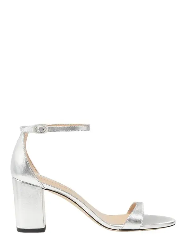 STUART WEITZMAN Nudist Block 75mm Metallic Leather Sandals - Silver