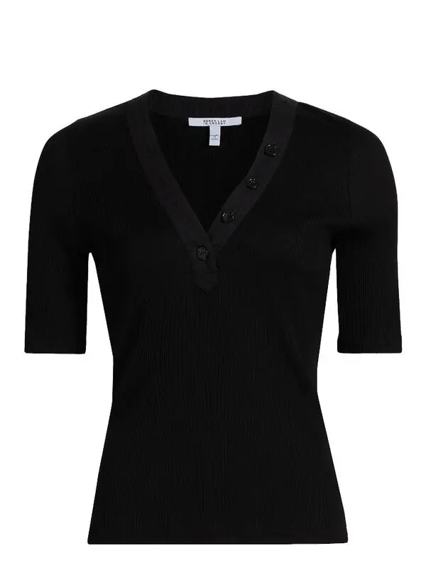 Derek Lam 10 Crosby Adrian V-neck Ribbed T-shirt - Black