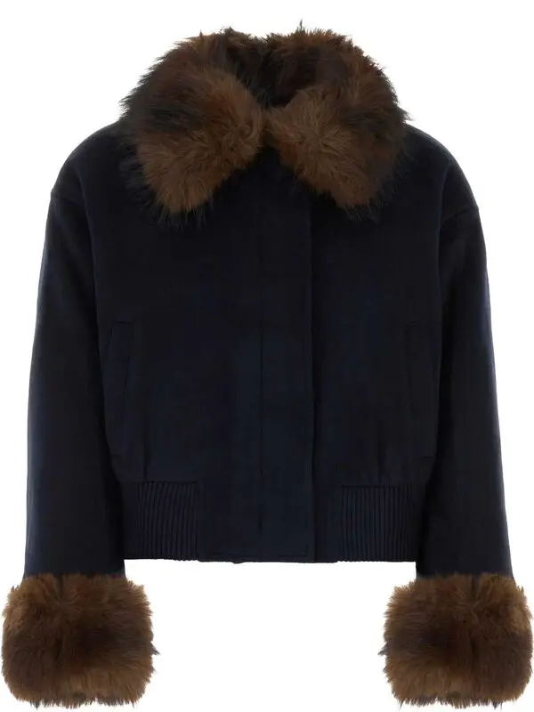 SELF-PORTRAIT Dark Wool Blend Bomber Jacket - Blue